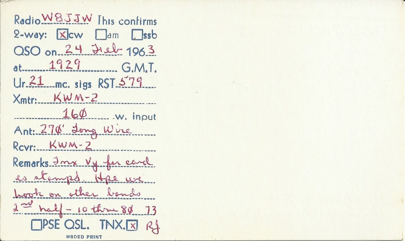 Jack Reese QSL card - Fonts In Use