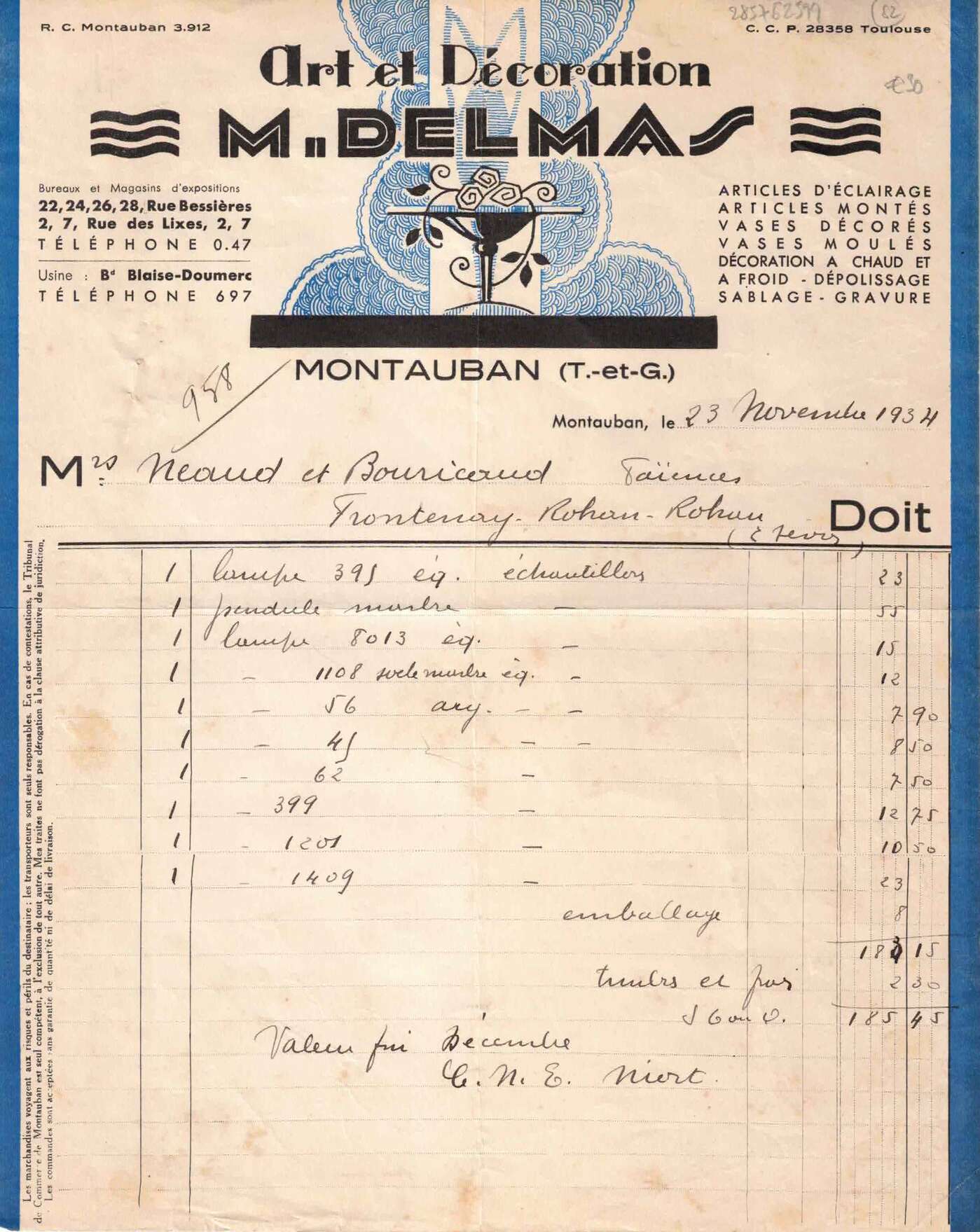 Art et Décoration M. Delmas invoice - Fonts In Use