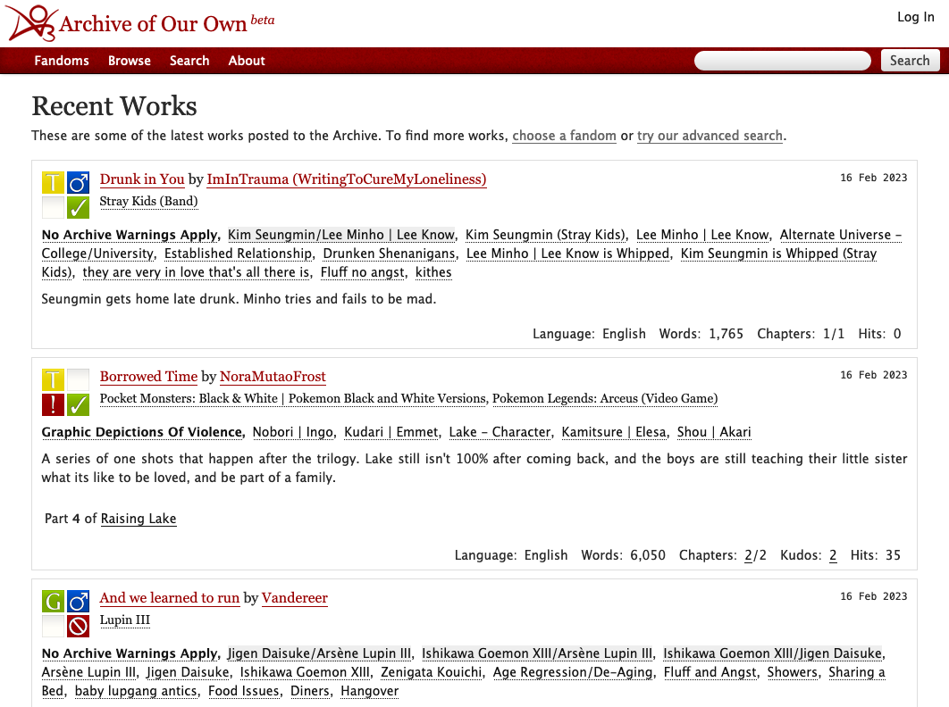Archive of Our Own - Fonts In Use