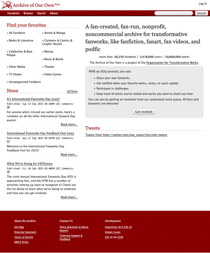 Archive of Our Own - Fonts In Use