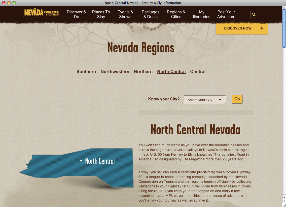 Travel Nevada website - Fonts In Use