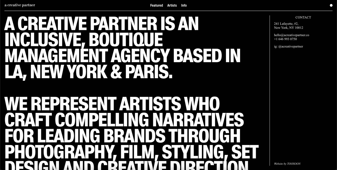 A Creative Partner website - Fonts In Use