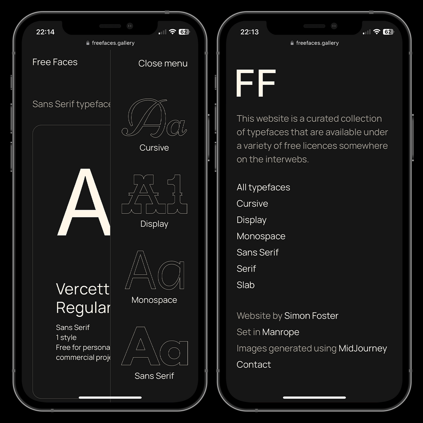 Free Faces website - Fonts In Use
