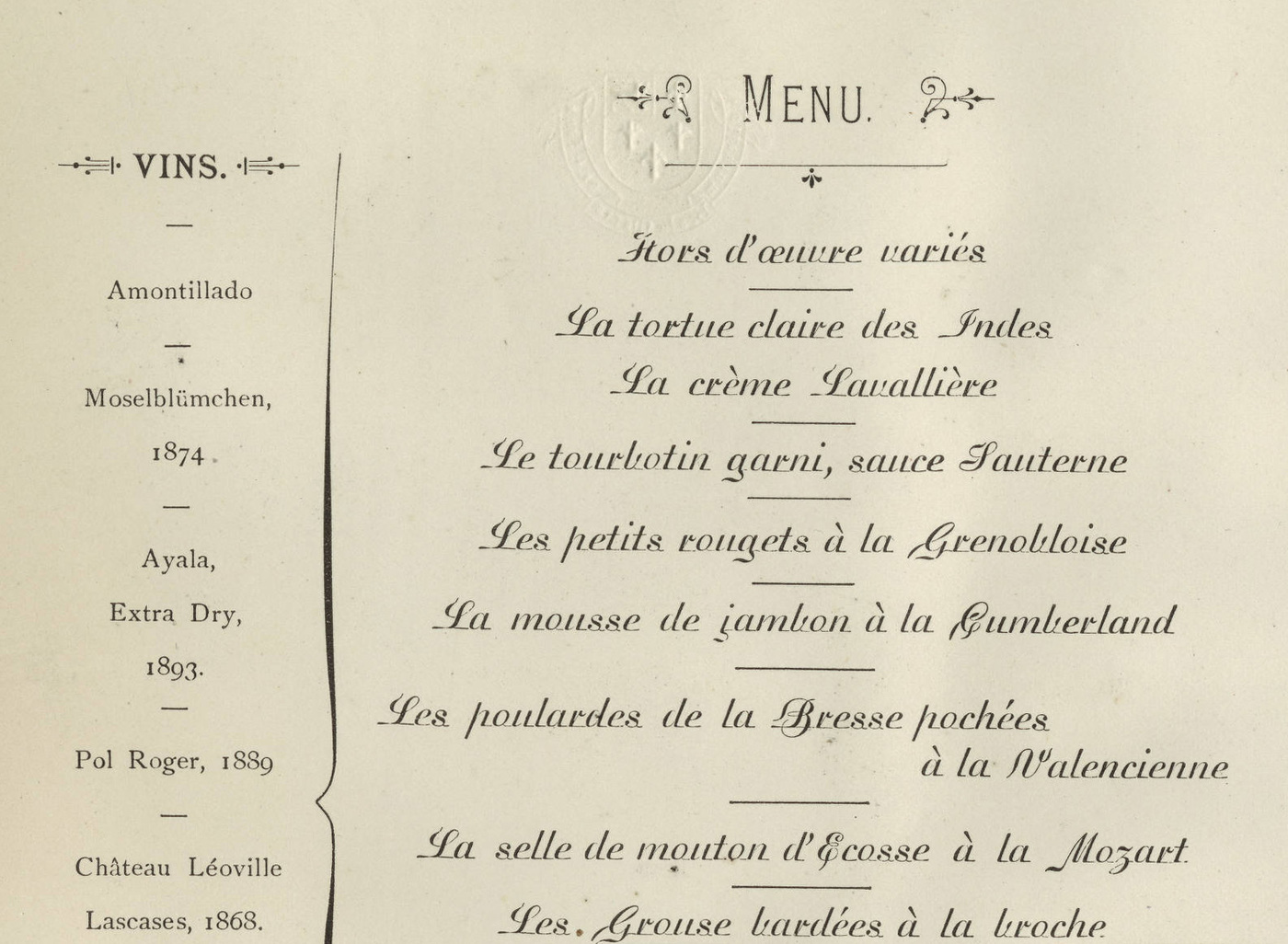 Menu for Eton Dinner at The Monico, Oct. 28, 1898 - Fonts In Use