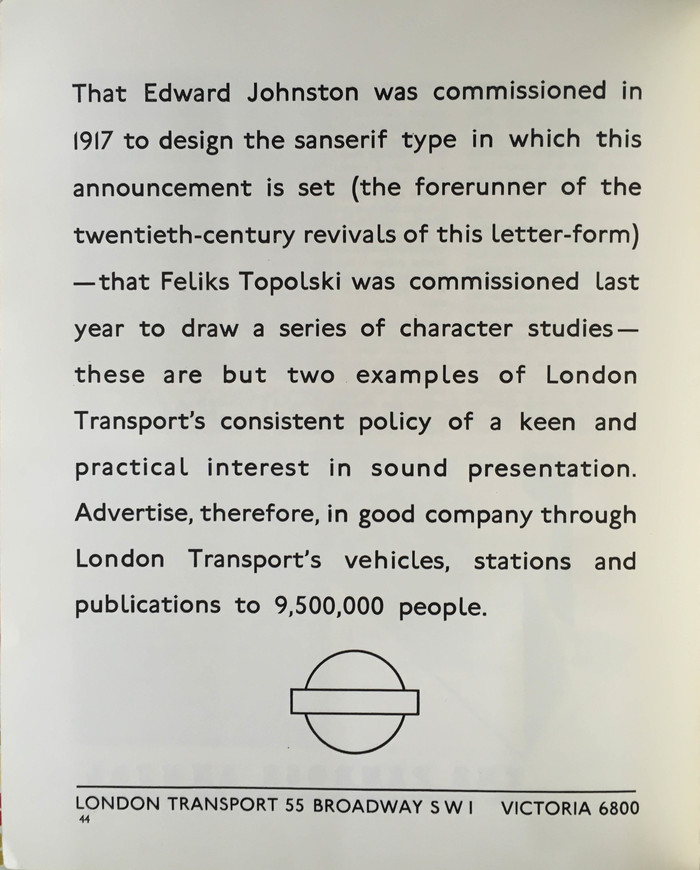 London Transport ad: Edward Johnston - Fonts In Use