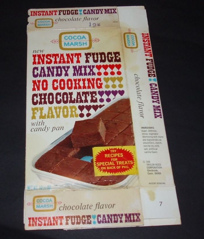 Cocoa Marsh Instant Fudge Candy Mix packaging - Fonts In Use