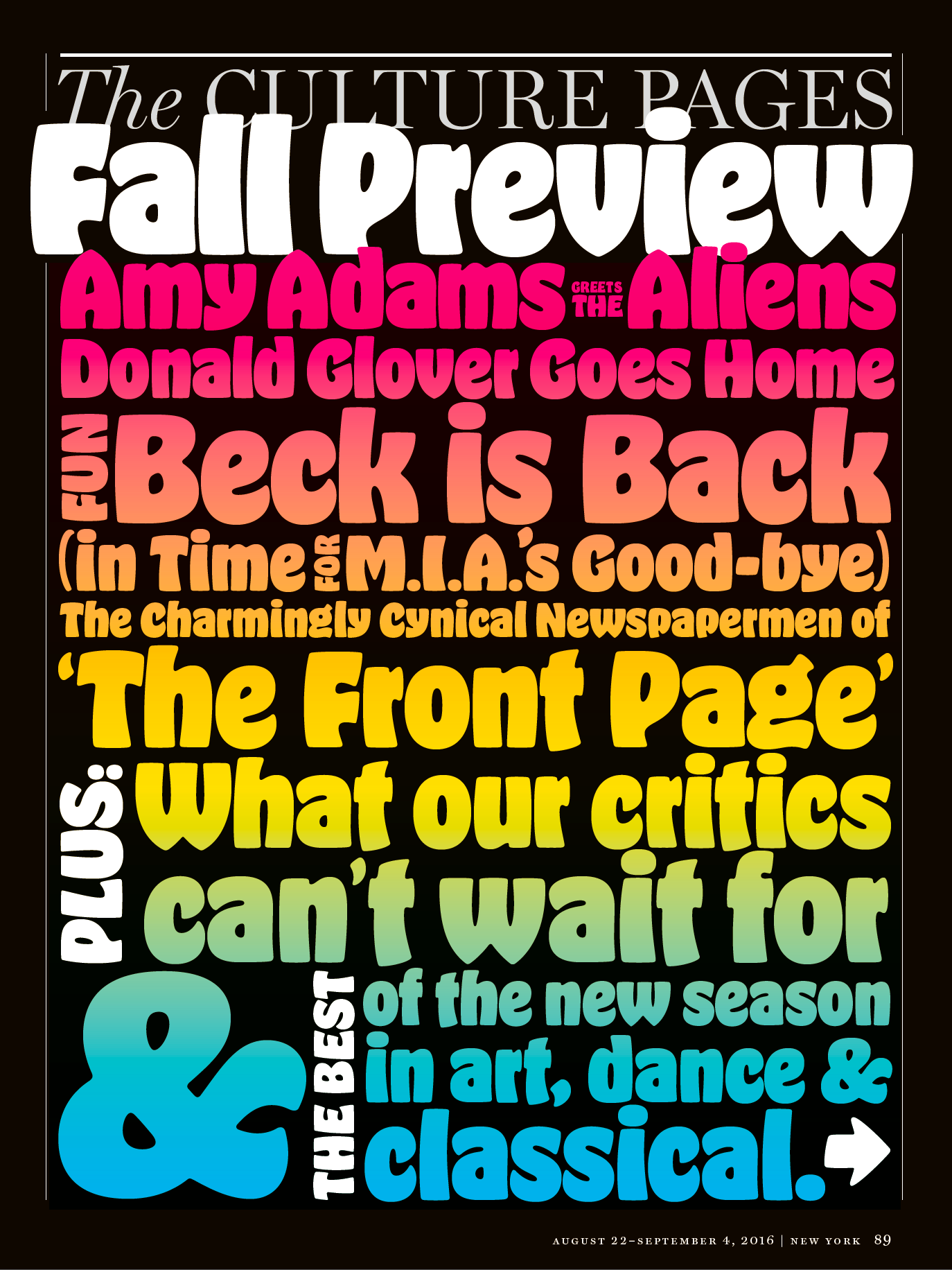 New York magazine, Culture Pages, Fall Preview 2016 - Fonts In Use
