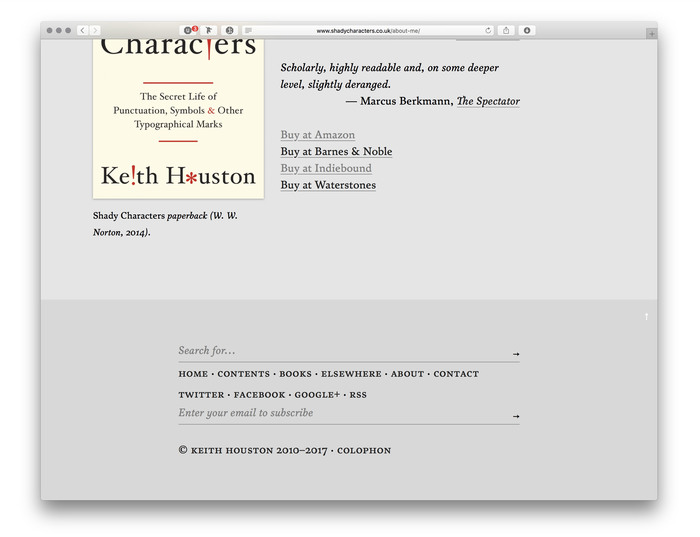 Shady Characters website - Fonts In Use