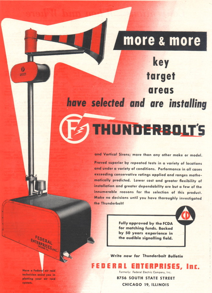Thunderbolt air raid siren ad & decal - Fonts In Use