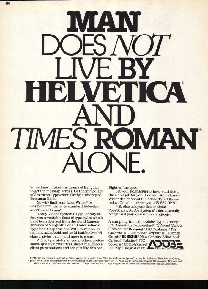 Adobe ad in U&lc, 1987 - Fonts In Use