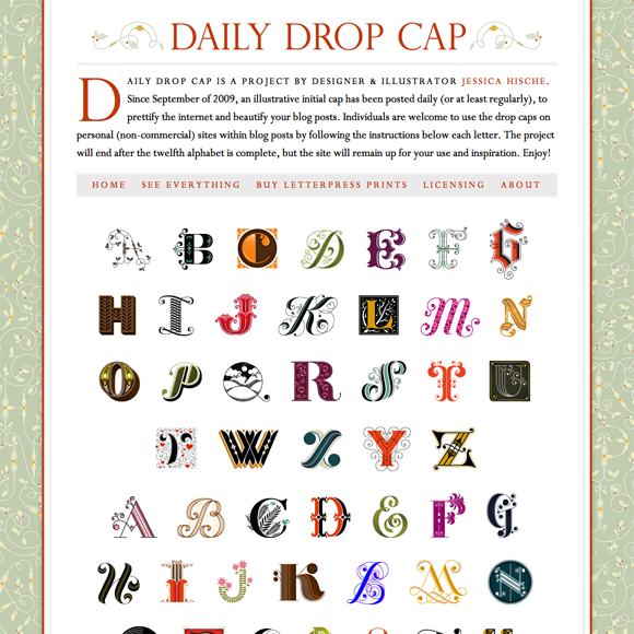 Daily Drop Cap website - Fonts In Use
