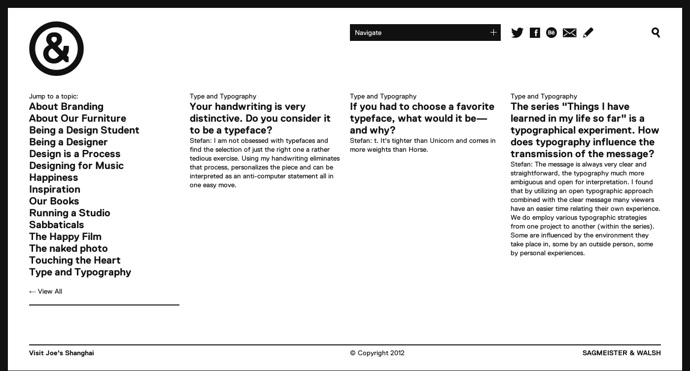 Sagmeister & Walsh website - Fonts In Use