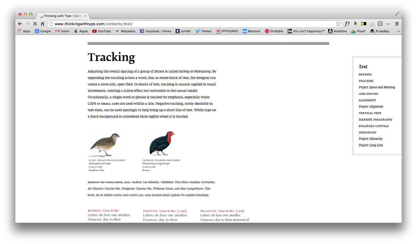 Thinking With Type website - Fonts In Use