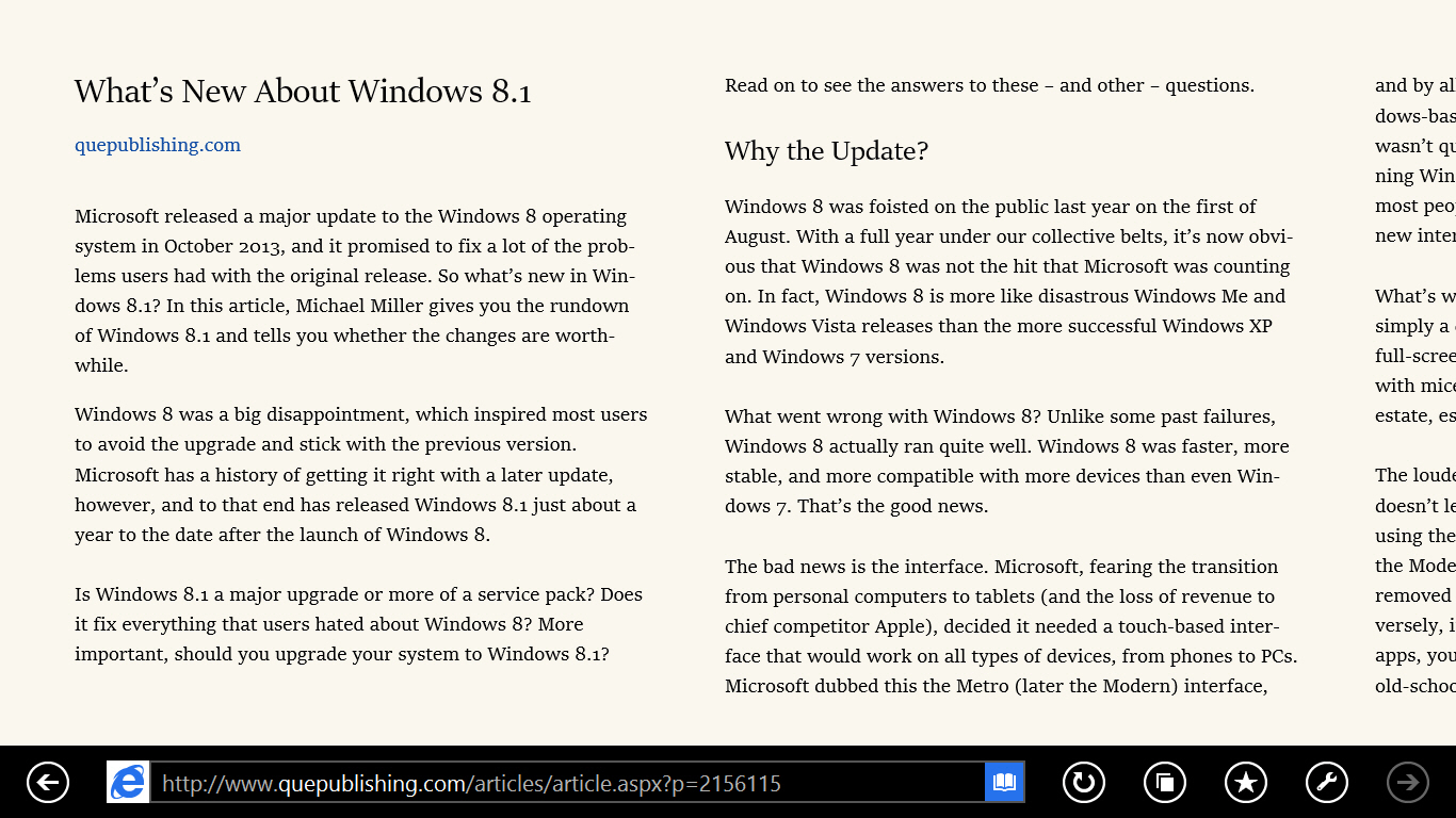 Internet Explorer 11 Reading View - Fonts In Use