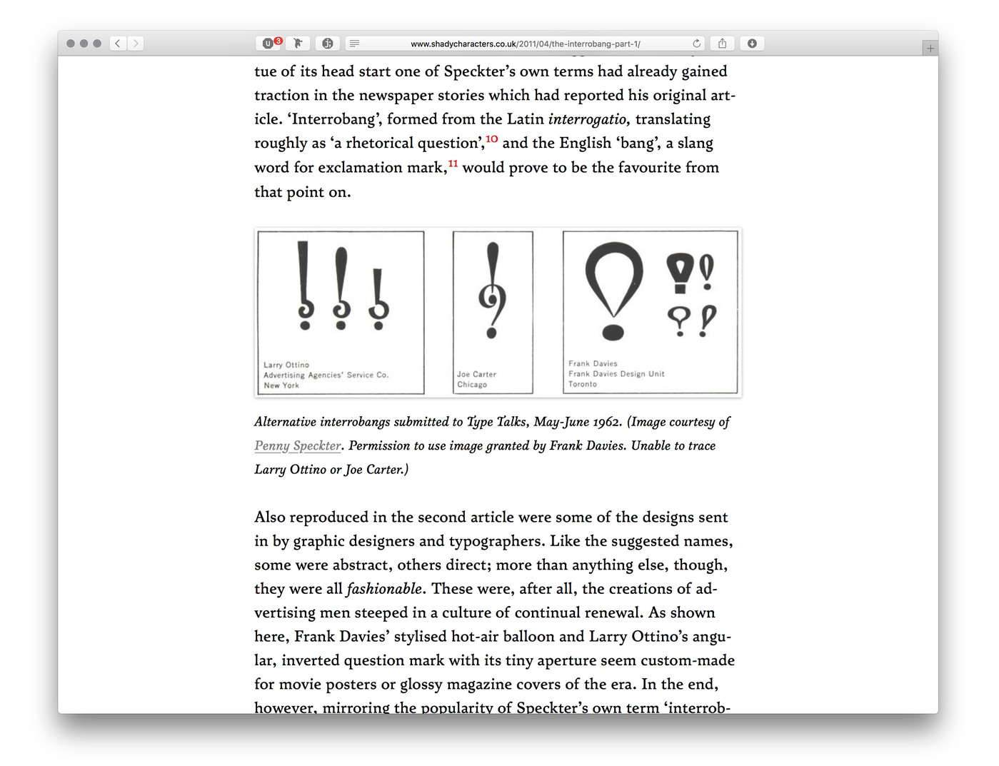 Shady Characters website - Fonts In Use
