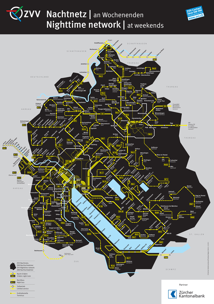 ZVV Nighttime Network Map - Fonts In Use