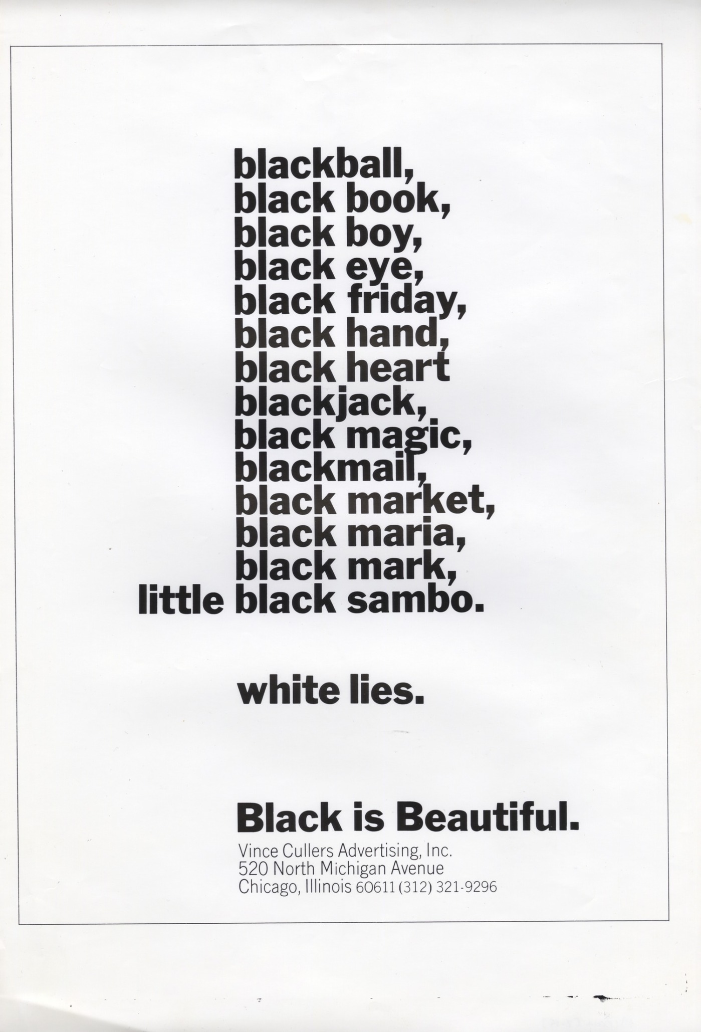 “Black is Beautiful.” ad for Vince Cullers Advertising - Fonts In Use