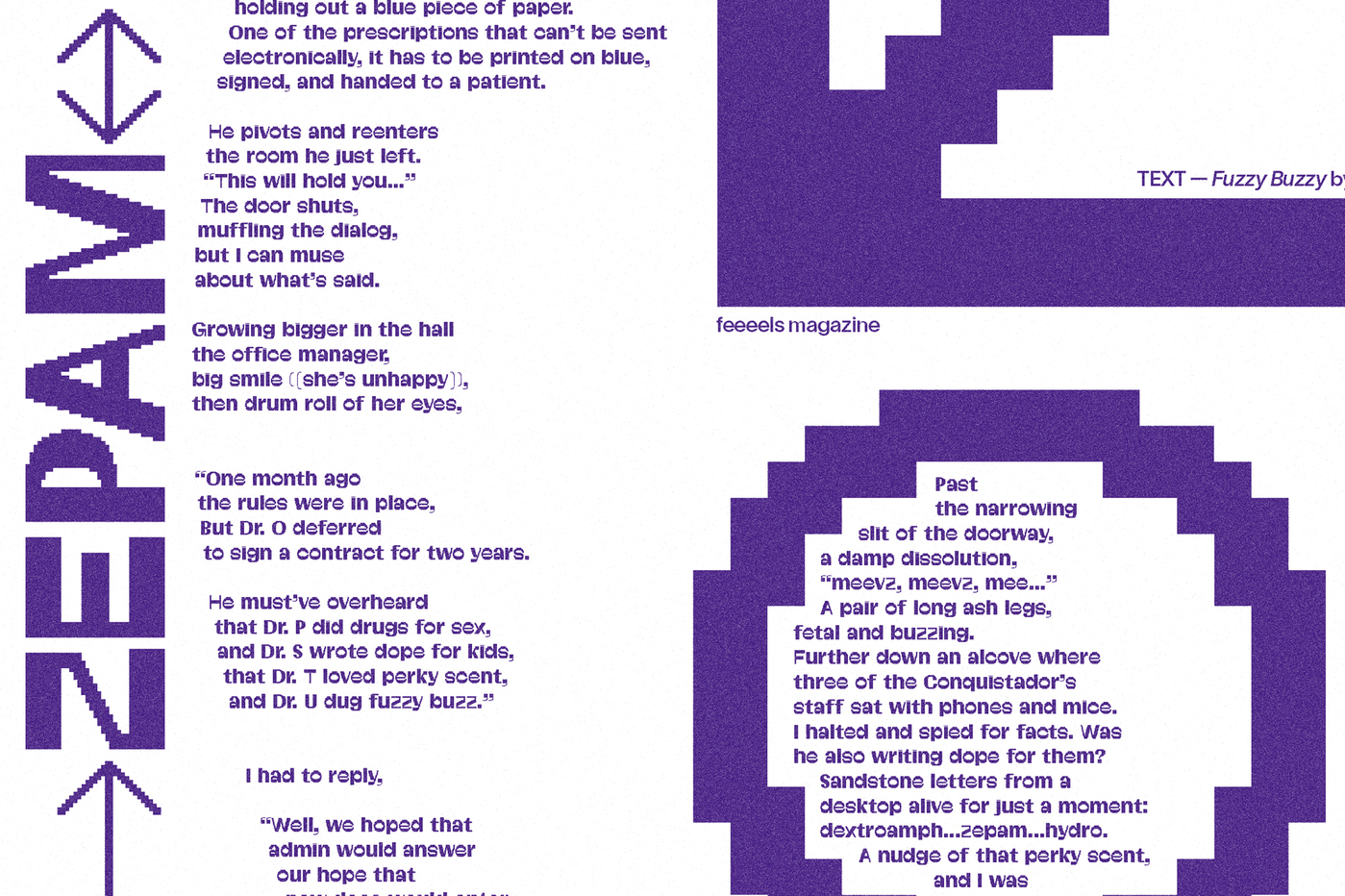 “Fuzzy Buzzy” in feeeels magazine, No. 1 - Fonts In Use